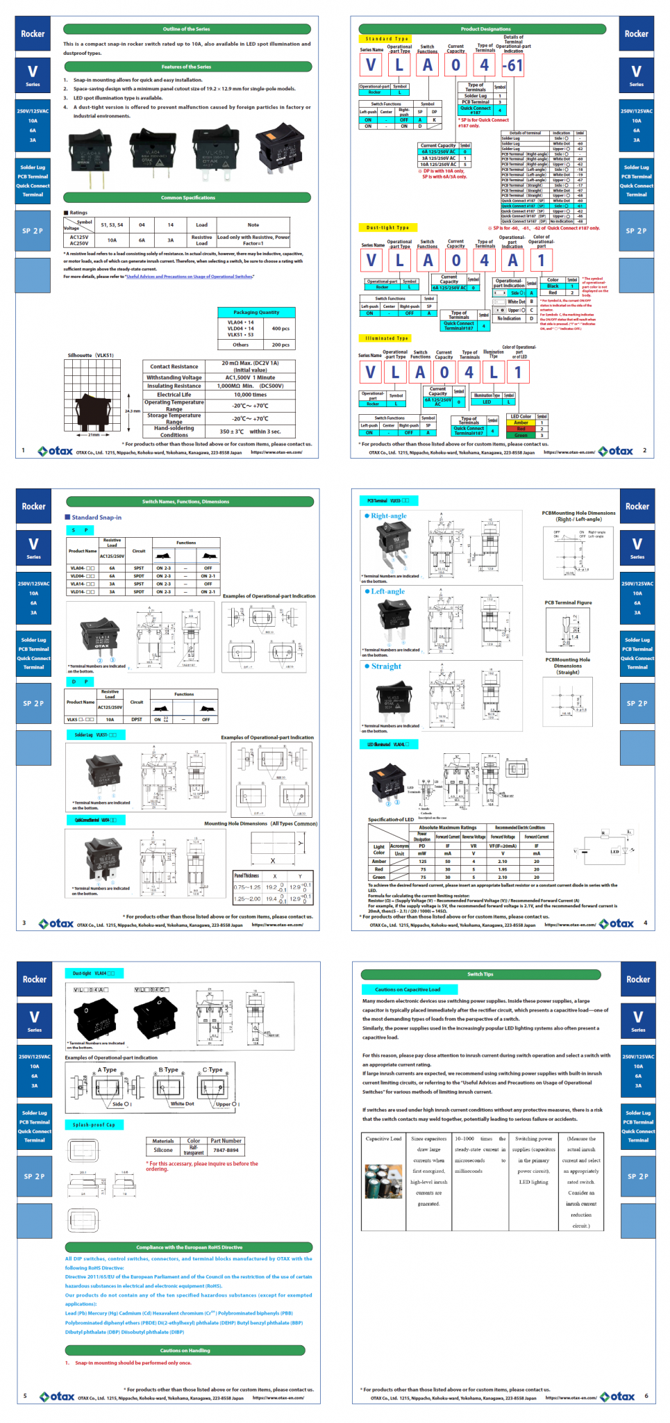 V Series Rocker – Standard/ Dust-tight/ With LED – OTAX Web Site (English)